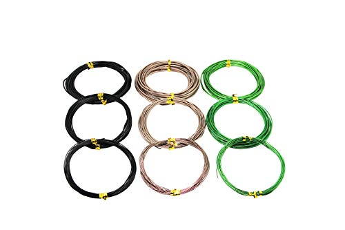 9 Rolls Bonsai Wires, YOURSEE Anodized Aluminum Bonsai Training Wire with 3 Colors (Black, Brown, Green) and 3 Sizes (1.0 mm, 1.5 mm, 2.0 mm), Total 147 Feet