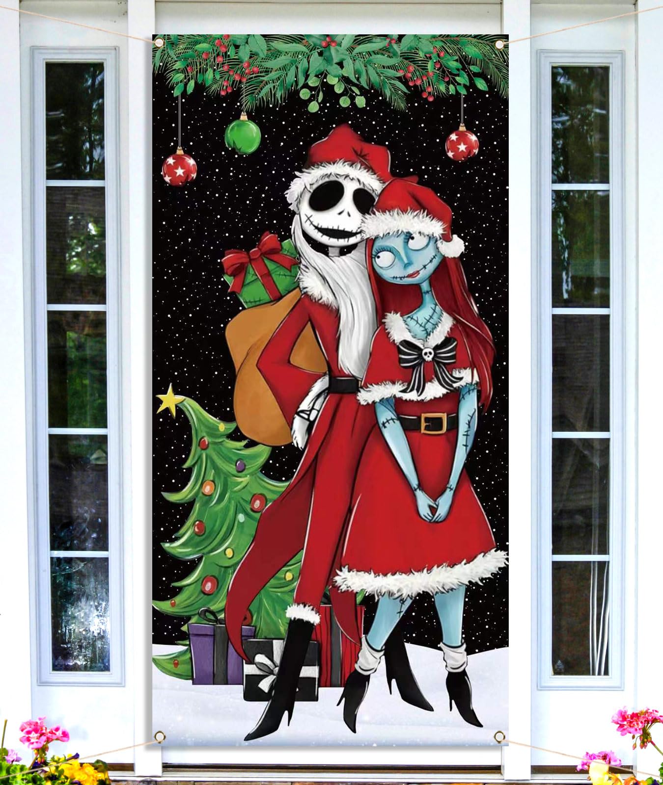 Christmas Door Cover The Nightmare Before Christmas Winter Holiday Party Front Door Banner Photography Home Porch Decoration
