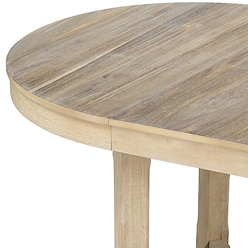 5-Piece Extendable Dining Table Set with Upholstered Chairs and Armrests, Two-Size Round to Oval Butterfly Leaf Wood Table, Natural Wood