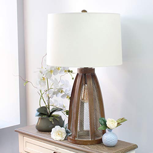 Elegant Designs LT3309-OWD Vintage Farmhouse Wood and Netted 2 Light Table Lamp, Old Wood