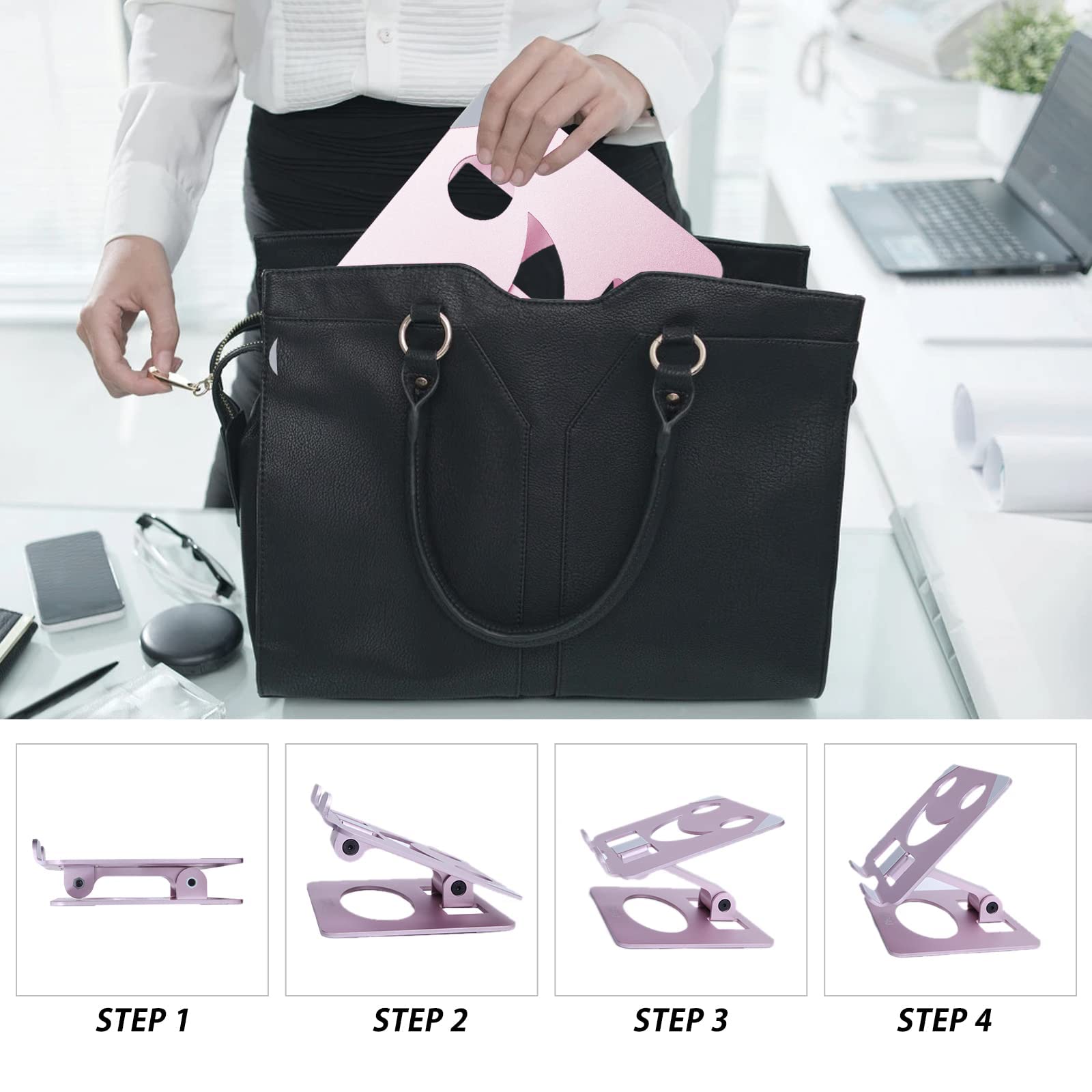 ALZHIJ Portable Tablet Holder Stand - Aluminum Alloy Desktop Stand Adjustable Angle&Height, Compatible with Tablets up to 12IN Wide, Pink