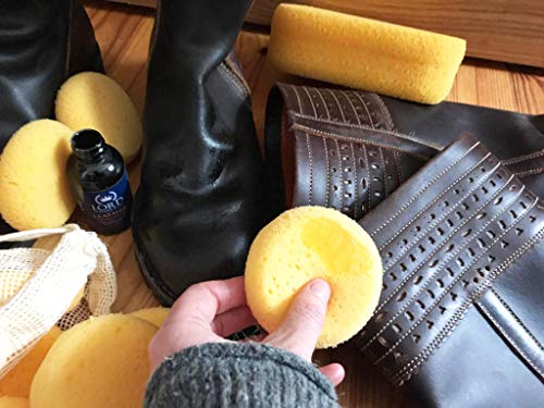 Premium Synthetic Horse Tack Sponges: 12pc Value Pack (10 Round 2.8" x1", 2 Large 6"x4"x2") with Cotton Bag, for Saddles, Bridles, Boots and Leather Care by Equus Constantia