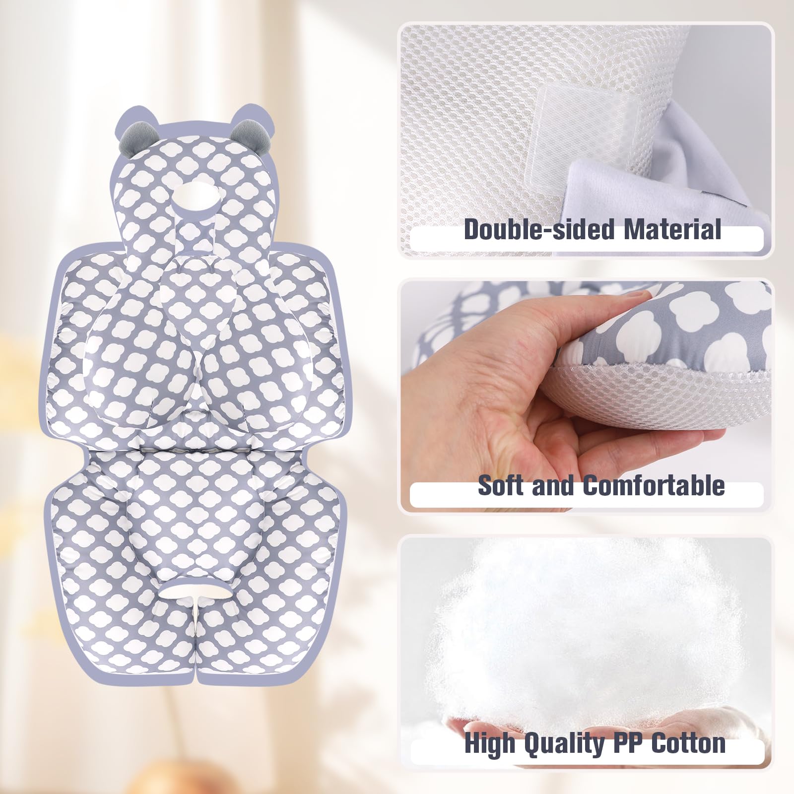 KAKIBLIN Stroller Cushion Toddler Car Seat Insert, Baby Stroller Pillow, Toddler Seat Pad Car seat Neck Support Cushion for Toddler (Cloud)