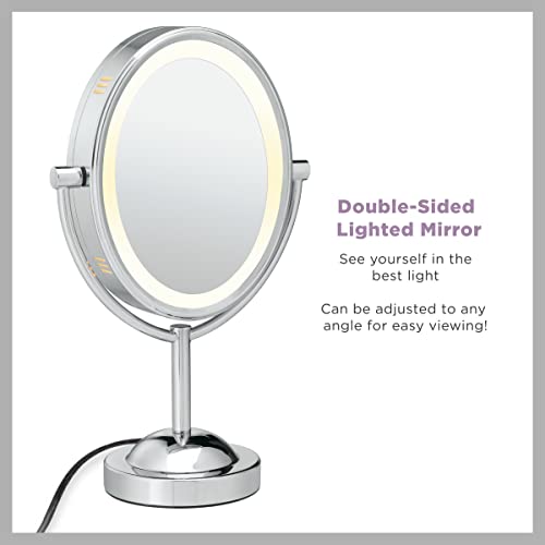 Conair Lighted Makeup Mirror with Magnification, Oval Mirror, LED Vanity Mirror, 1X/7X Magnifying Mirror, Double Sided Mirror, Corded in Polished Chrome