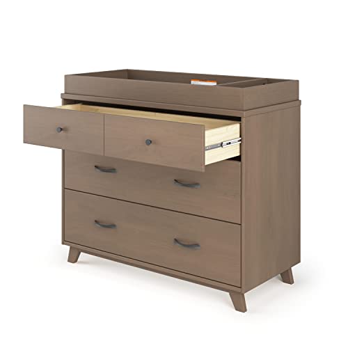 Child Craft SOHO 3 Drawer Mid-Century Modern Dresser with Changing Topper, Anti-Tip Kit, Extra-Large Storage for Baby Nursery, Kid’s Room (Dusty Heather)