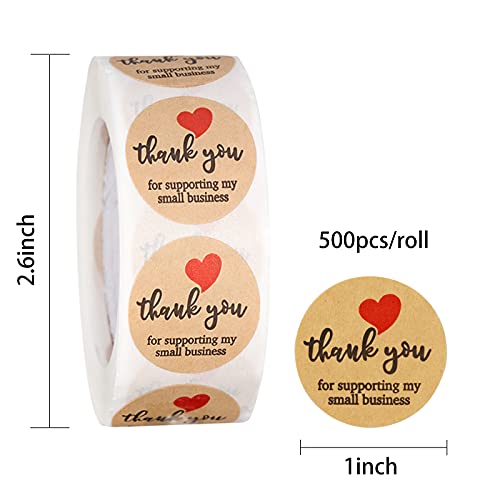 Thank You Stickers Small Business - 4 Rolls 2000 Pieces Thank You for Supporting My Small Business Stickers Labels for Envelopes, Bubble Mailers and Gift Bags Packaging, 1 Inch,500 Pieces Each Roll