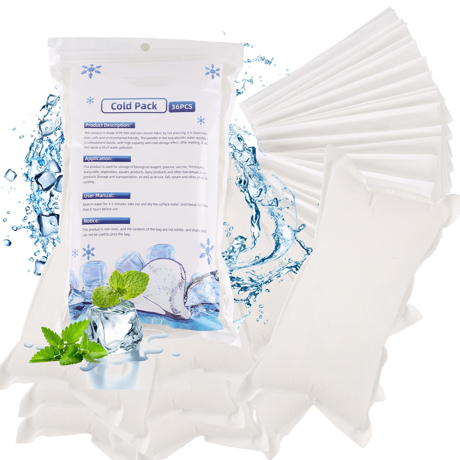 36pc Dry Ice Packs Shipping Cold Packs for Frozen Food, 7.3inĂ4.33in Bulk Dry Ice Sheets for Coolers Reusable, Cold Shipping Packaging Keep Foods Drinks Cold