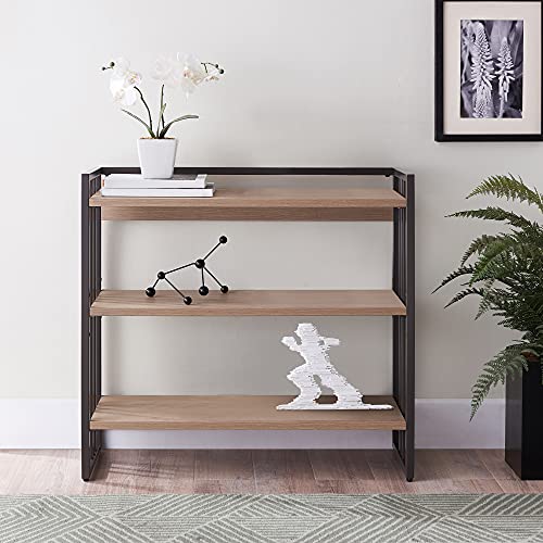 Leick Home 70008-WOGM Mixed Metal and Wood Slatted Bookshelf, White Oak/Gunmetal Gray