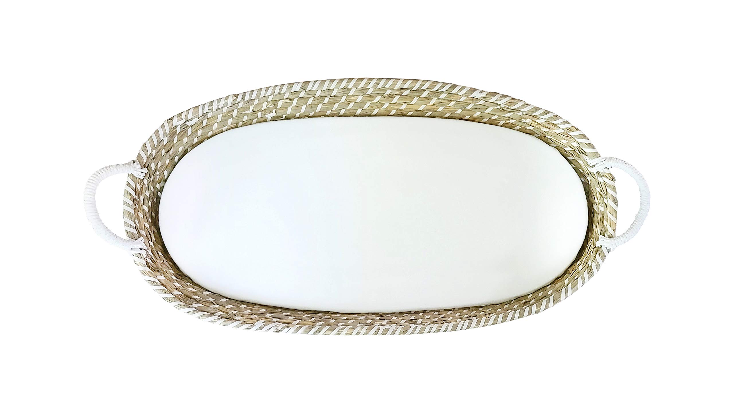 Seagrass Baby Changing Basket, Handmade with Waterproof Cover to Minimize Messes and Extra Thick Padding - Extra Newborn Birth Announcement Wood Disc