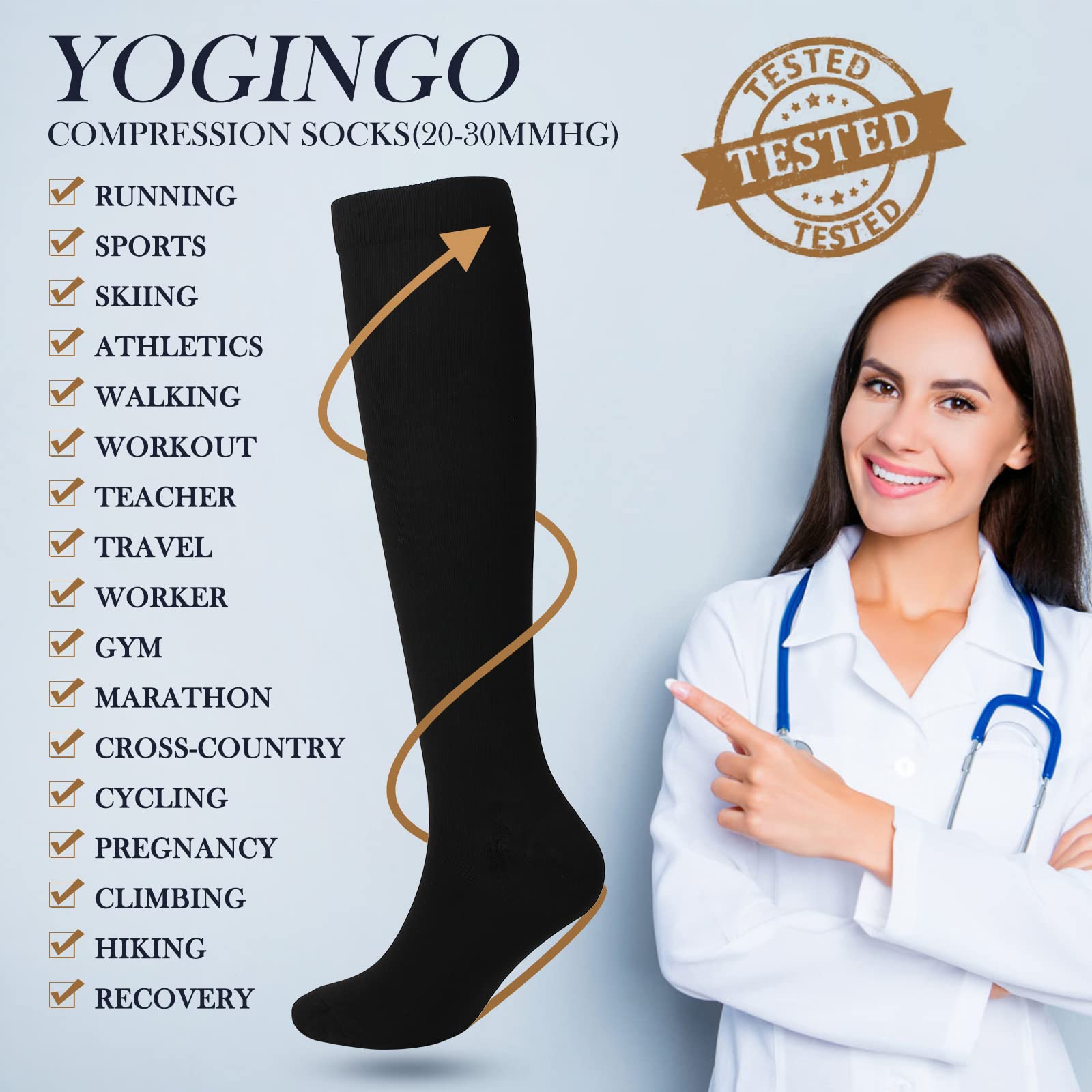 4 Pairs Compression Socks for Women & Men, Circulation 15-20 mmHg - Knee High Copper Compression Socks for Running, Cycling, Medical, Athletic Nurse, Best Support for Pain Relief (L/XL)