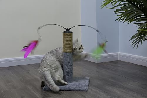 Go Pet Club Everyday Value 19in Scratching Post with Sisal Rope and Interactive Hanging Toy Feather, Gray