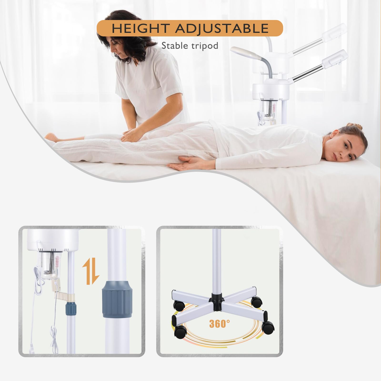 Fitnessclub 2 in1 Facial Steamer 5x LED Magnifying Lamp Hot Ozone Beauty Salon Face Equipment for Moisturizing, White