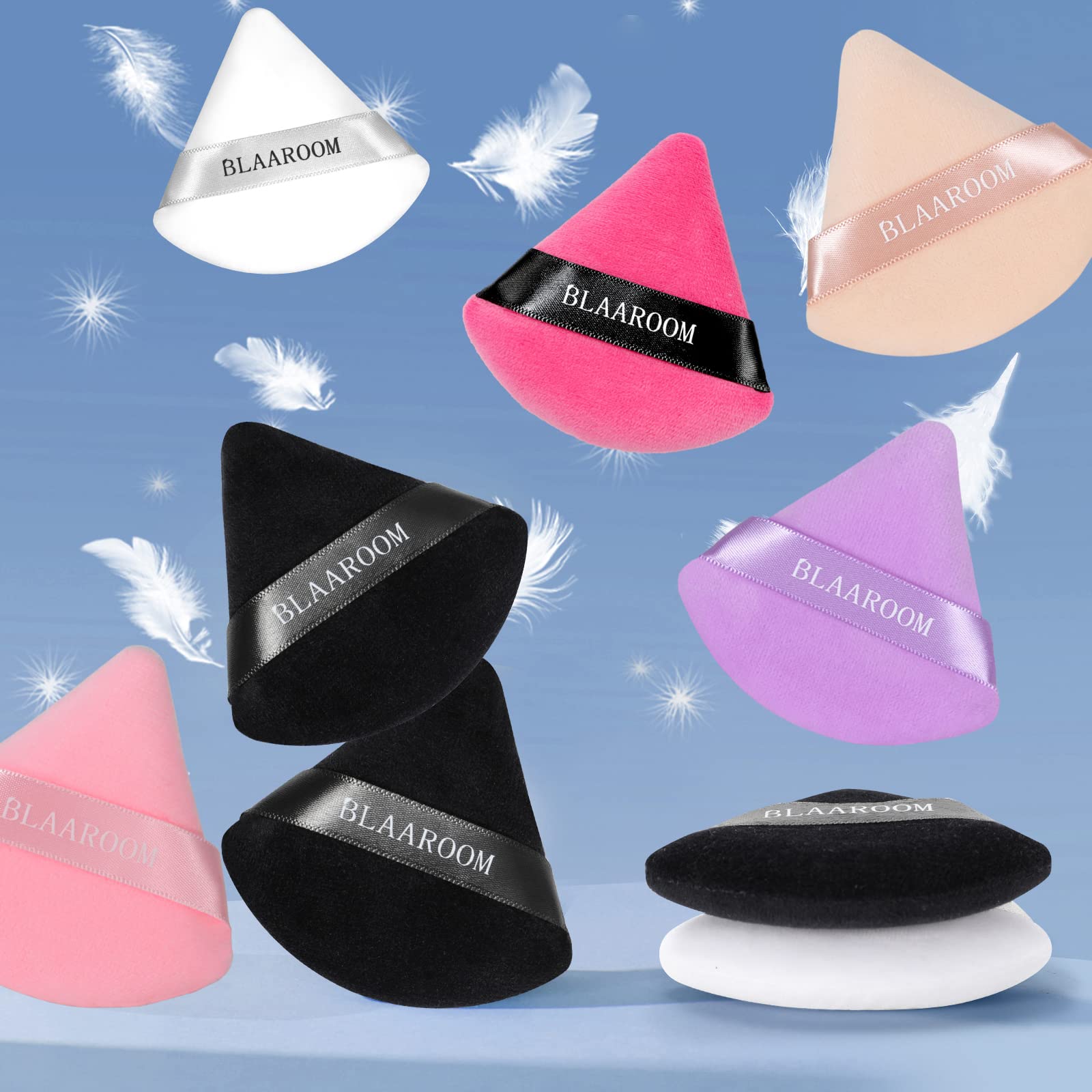 4+1 Pcs Velour Triangle Powder Puff and Flat Top Hexagon Kabuki Foundation Brush for Face Makeup Eyes Contouring Bod for Mixed Liquid Cream Flawless Loose Powder Cosmetic Foundation Makeup Tool Set