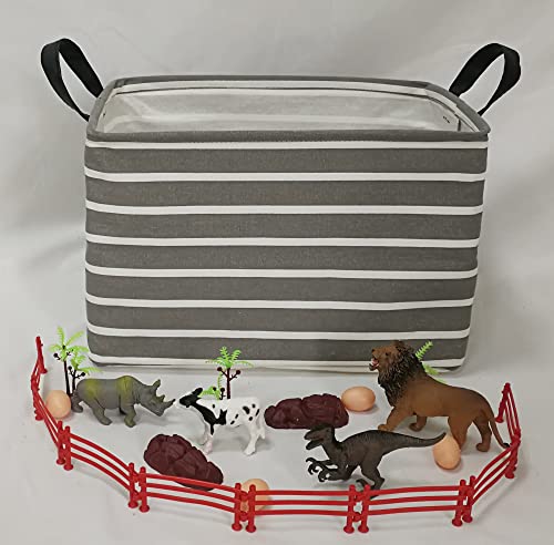 HUAYEE Rectangular Storage Bin Shelf Basket Canvas Fabric Toy Box,Waterproof Coating Nursery Hamper with Handles,Gift Basket for Home,Office,ClothesBooks(REC Gray stripe)