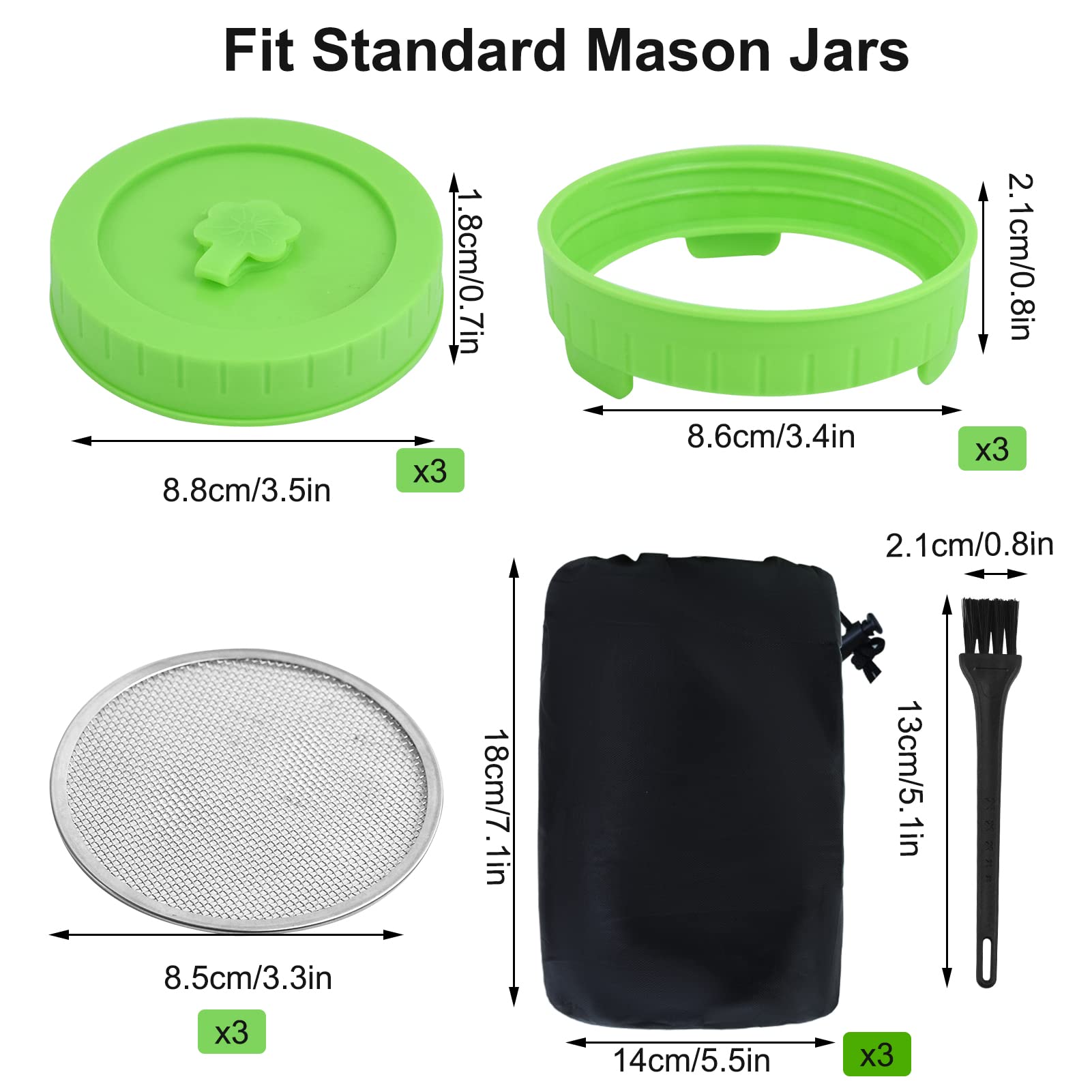 3 Set Sprouting Lids- Mason Jar Strainer Lid Sprout Maker Lids with Stainless Steel Screen Germination Kit Seed Sprout Jar Lids with Drip Tray for Regular Wide Mouth Mason Jars(Bottle Not Include)