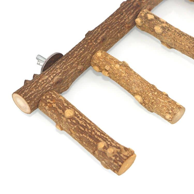 Bird Ladder Perch Cage Nature Wood Stand Parrot Chew Toy for Small Medium Parrot Animal (M)