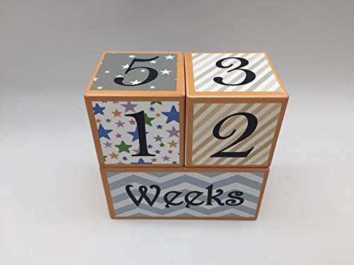 Wood Baby Milestone Age Photo Blocks Set Track Weeks, Months and Years Perfect Baby Shower Present