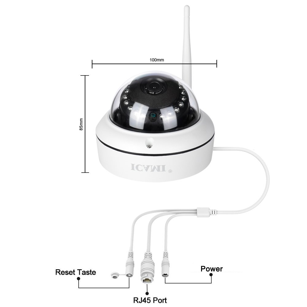 ICAMI HD Security Camera WiFi Dome IP Camera Wireless Home Surveuillance System Audio with Motion Detect (1080P)