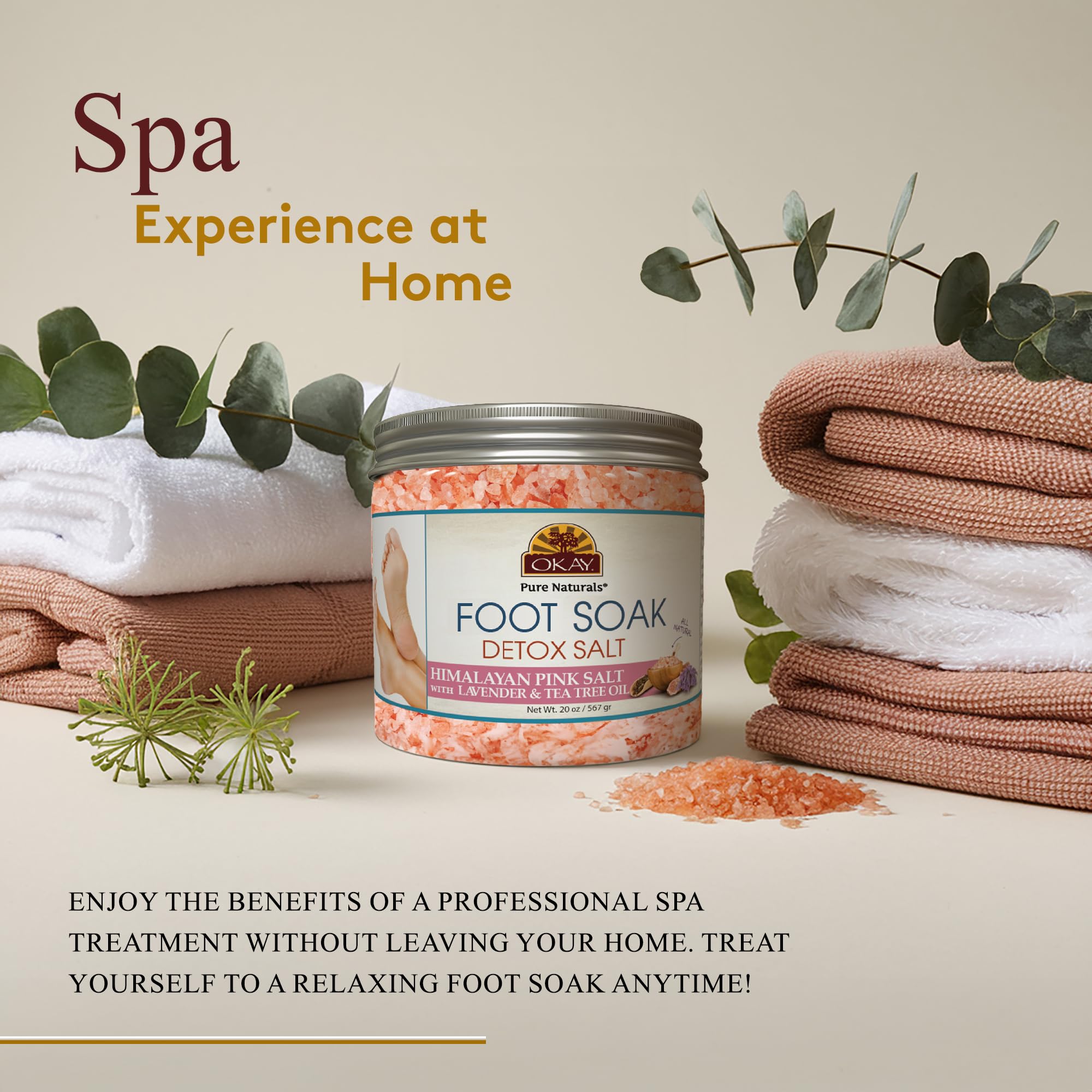 Okay Himalayan Pink Salt Detoxifying Foot Soak With & Tea Tree Oil, lavender, 20 Ounce