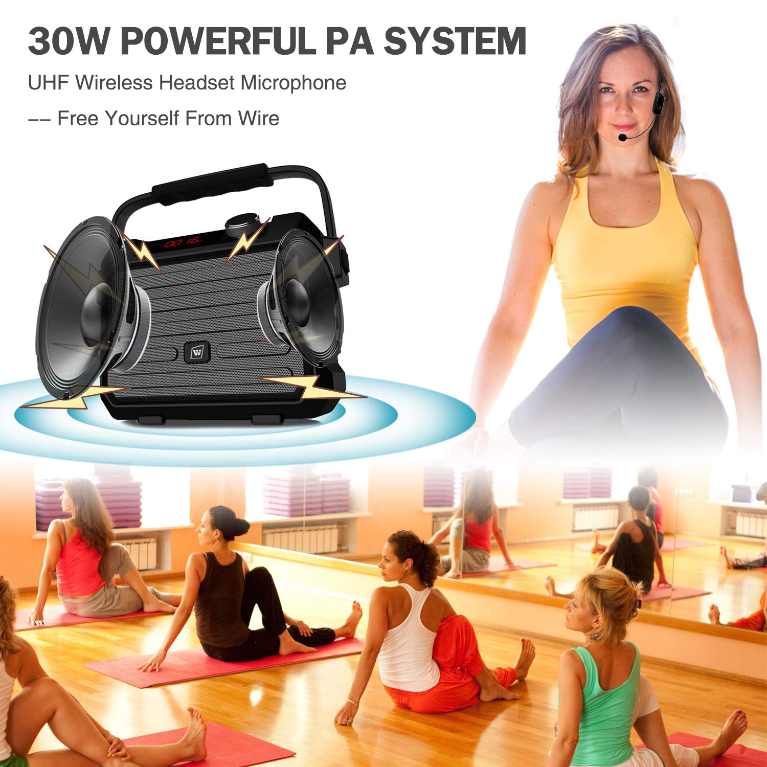 30W Voice Amplifier Wireless Microphone and Speaker Set Portable Handheld Mini Pa System for Teachers, Classroom, Rechargeable Bluetooth 5.0 Pa Speaker Supports Echo, FM, Recording, AUX, TF Card, USB
