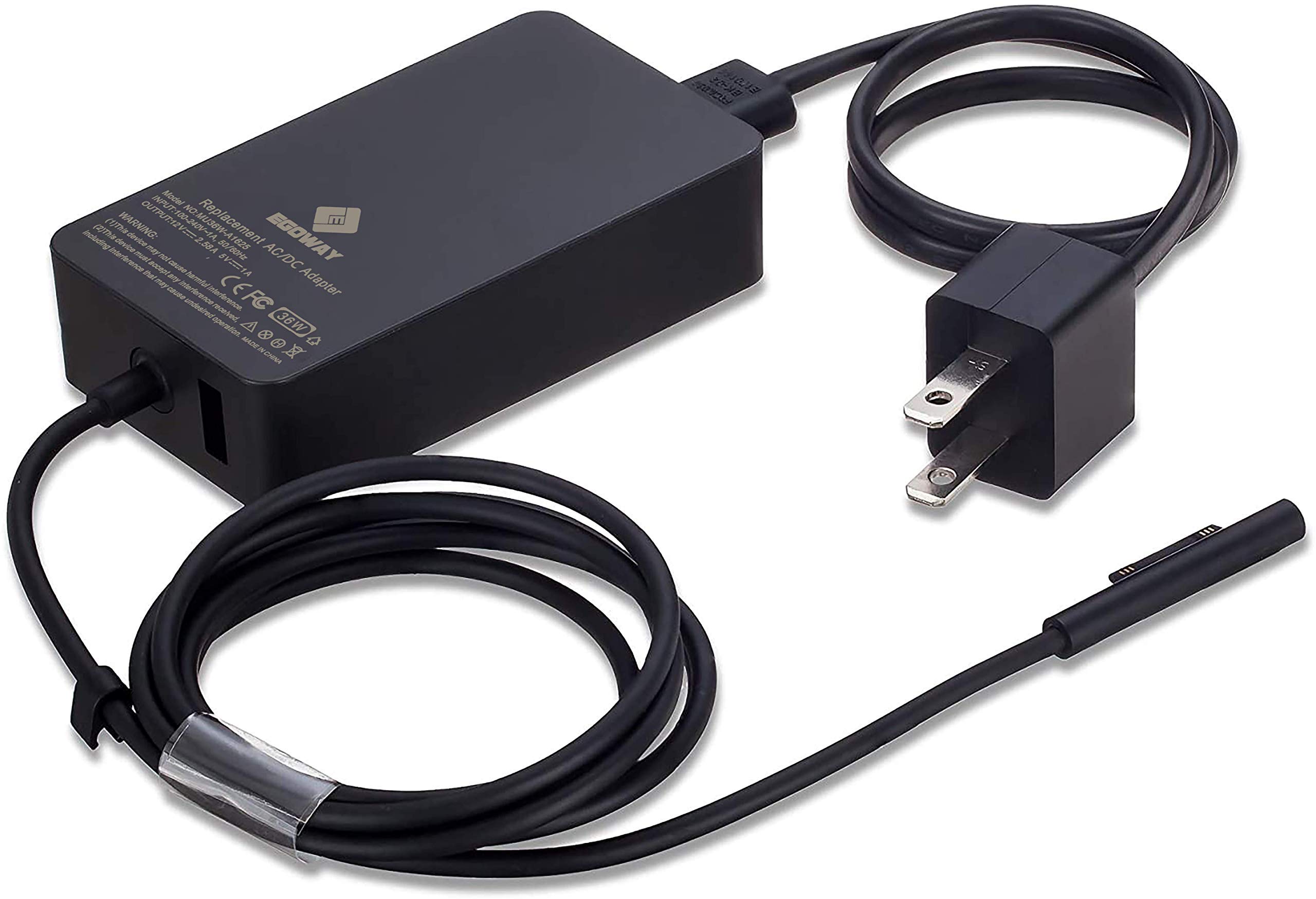 36W 12V 2.58A Power Adapter Charger Compatible with Surface Pro 3 Pro 4 (Intel Core i5 i7) Pro 5-2017 with USB Charging Port and 6ft Cord
