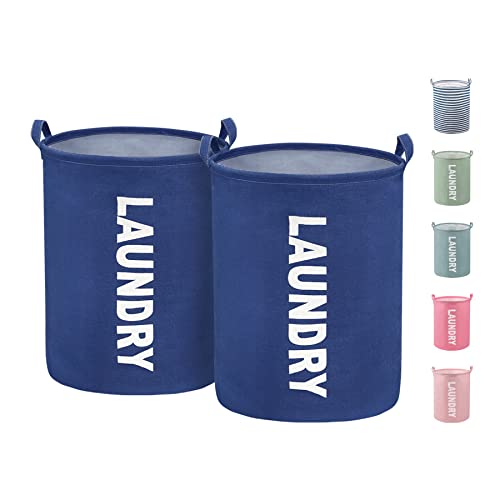 Consmos 2-Pack Collapsible Laundry Basket, Large Laundry Hamper with Handle, Freestanding Laundry Baskets Dirty Clothes Basket for Bedroom, Bathroom& College Dorm, Dark Blue