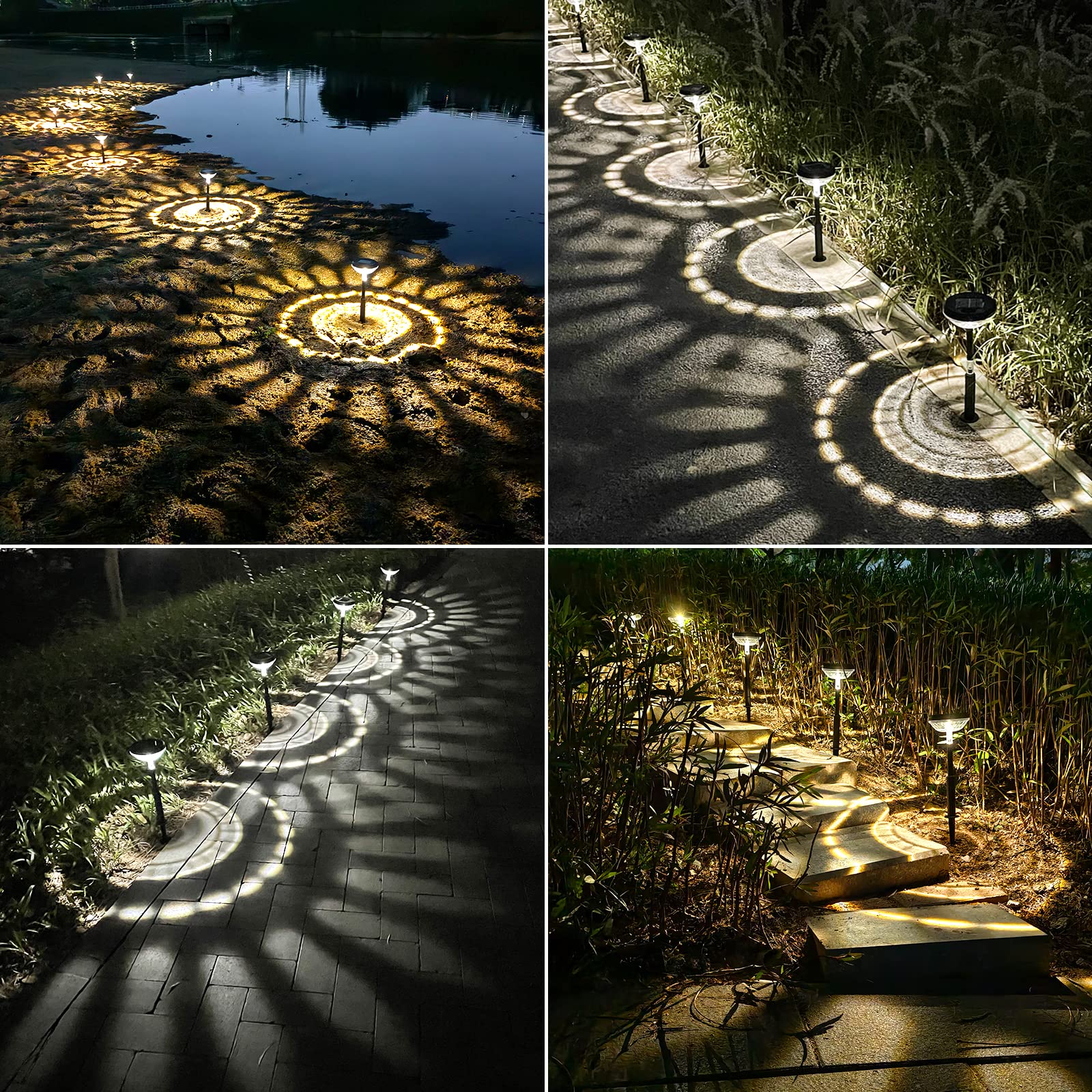 Bright Solar Pathway Lights 4 Pack,Warm White+Cool White LED Solar Lights Outdoor,IP67 Waterproof Solar Path Lights,Solar Powered Garden Lights for Walkway Yard Backyard Lawn Landscape Lighting Decor