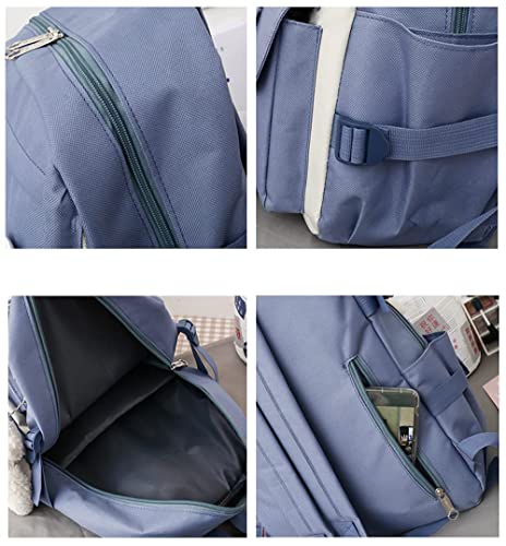 AONUOWE 5pcs Aesthetic Backpack Set for School Teens Girls Daypack Cute Trendy Large Capacity Preppy Shoulder Bag (Purple)