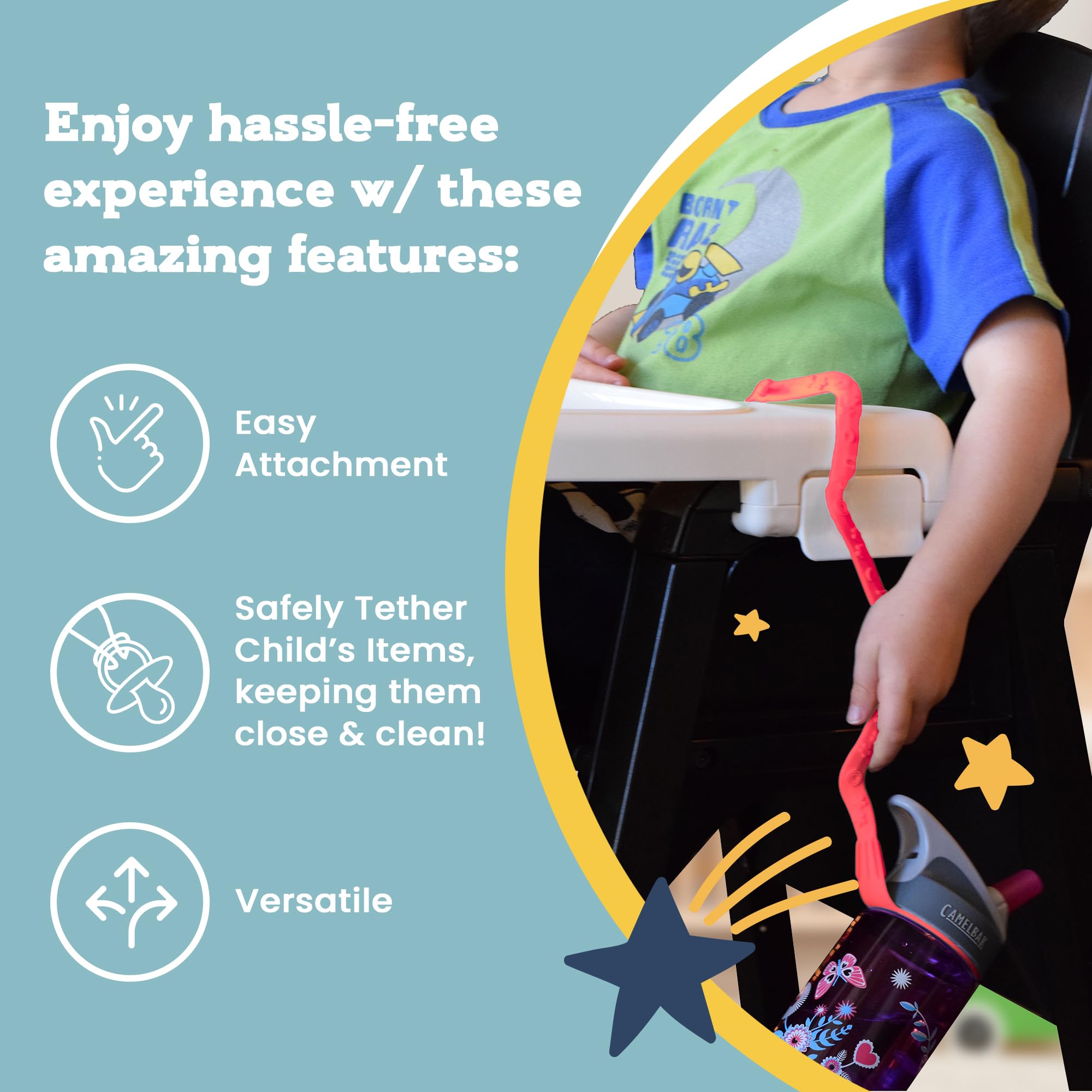 Brilli Baby Cup Catcher Patented Safety Tether Strap, Attach Sippy Cups, Bottles, Toys, Pacifiers to Stroller, High Chair, Car Seat, Made in USA, Food Grade, Dishwasher Safe (Aqua)