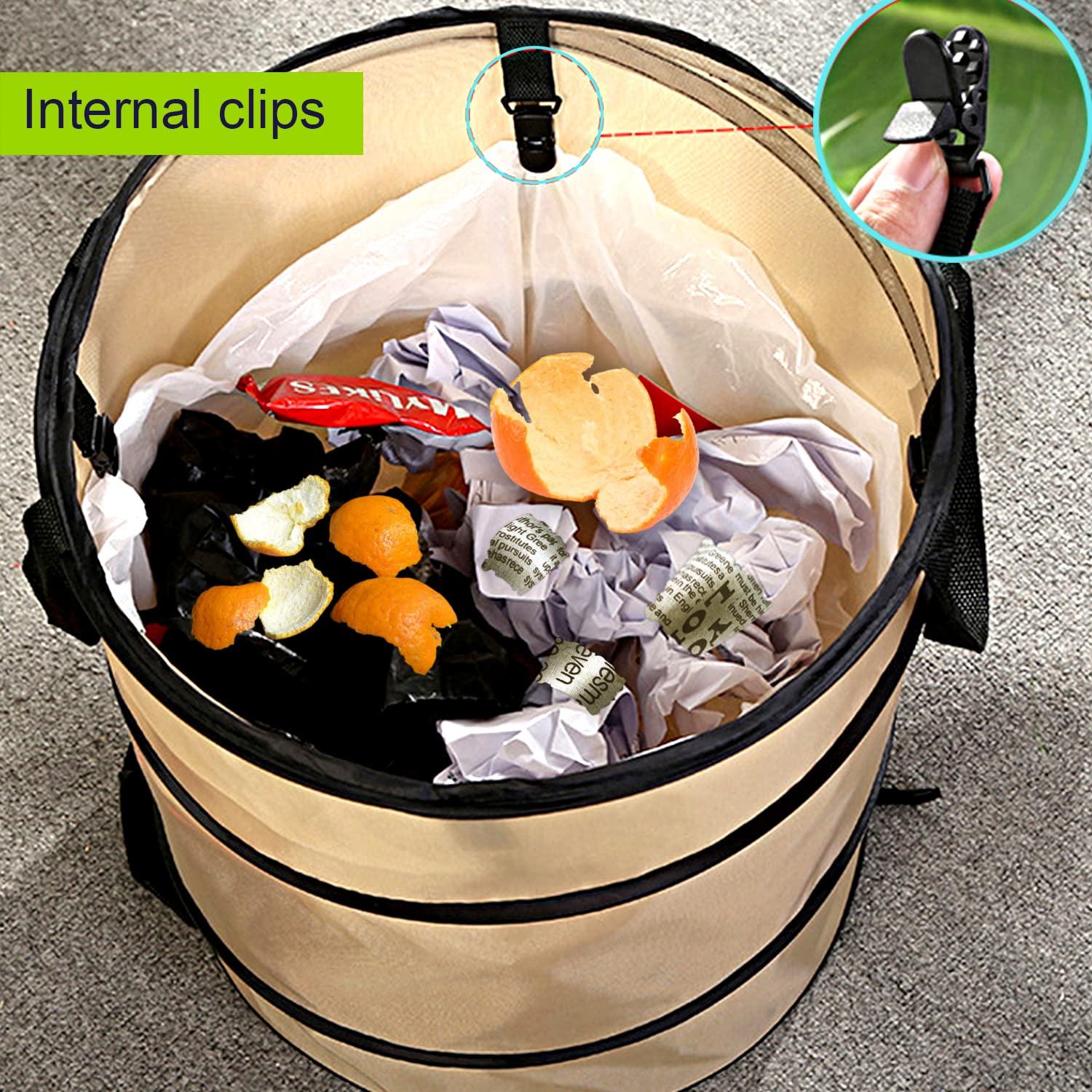 37.8L Collapsible Trash Can Oxford Cloth Camping Trash Can Large Capacity Reusable Yard Leaf Bag Holder for Home Garden Camping Lawn Pool