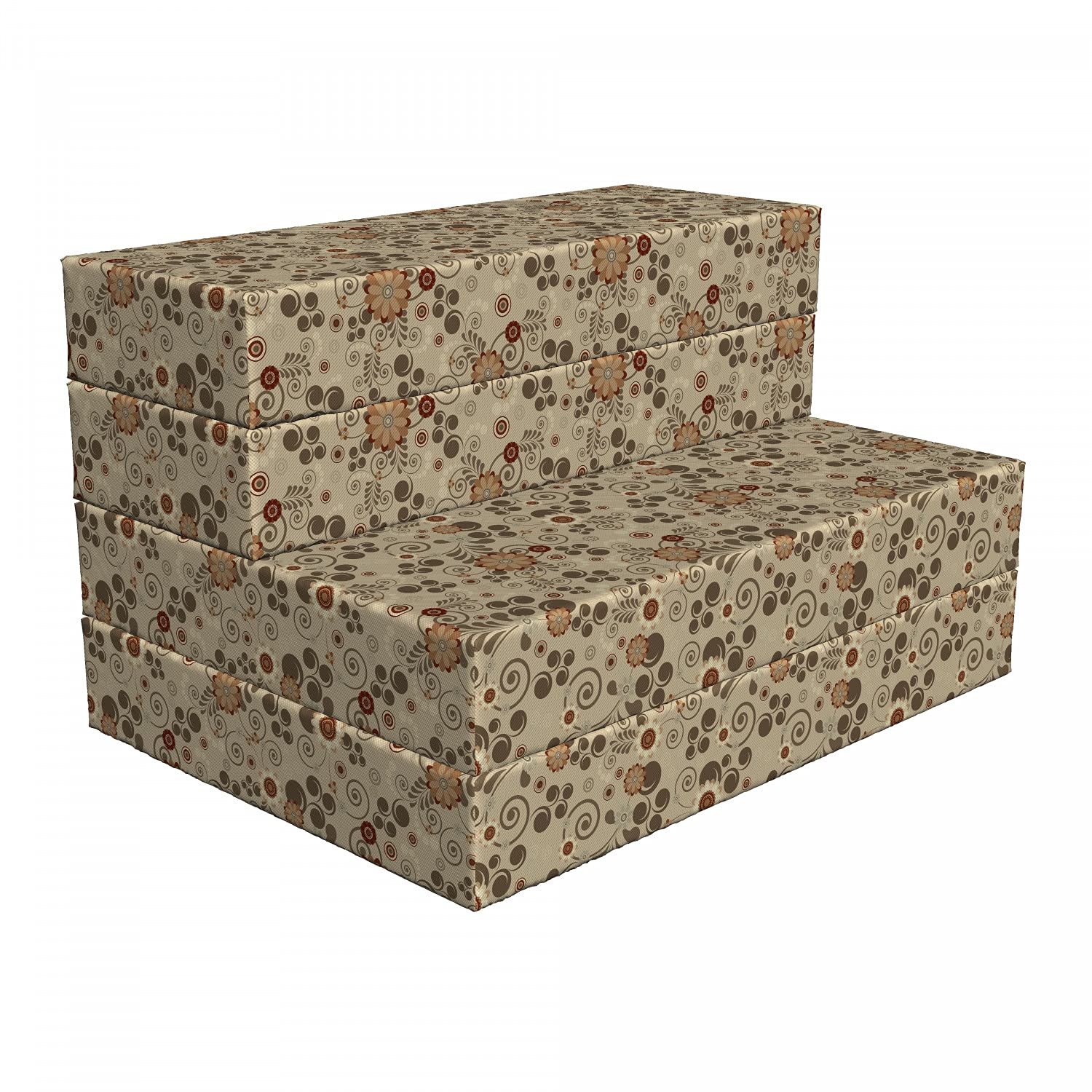 Ambesonne Grunge Foldable Mattress, Swirls Curves and Dots, 74.8" x 35.4", Tan Redwood Pale Brown