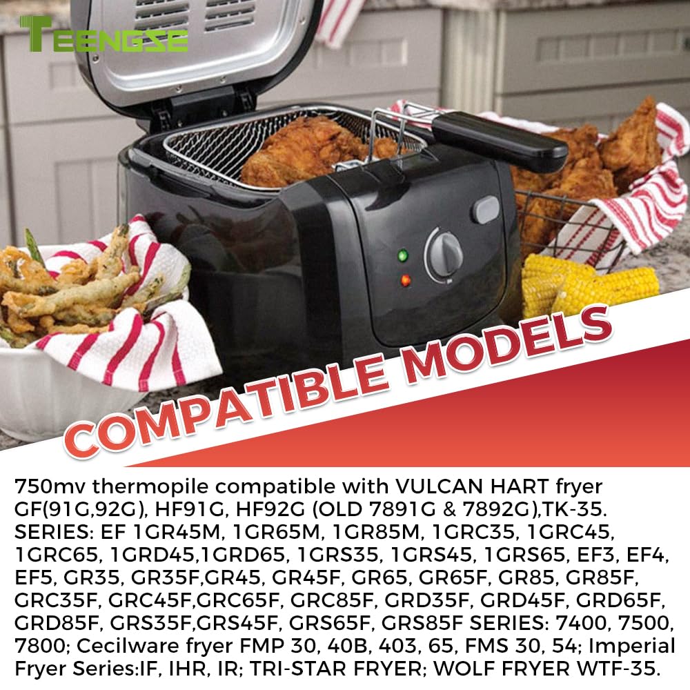 TEENGSE Pilot Burner 750 Millivolt Thermopile Assembly, Natural Gas & Propane Gas Pilot Orifice, Compatible with Cecilware Fryer Imperial Fryer Series