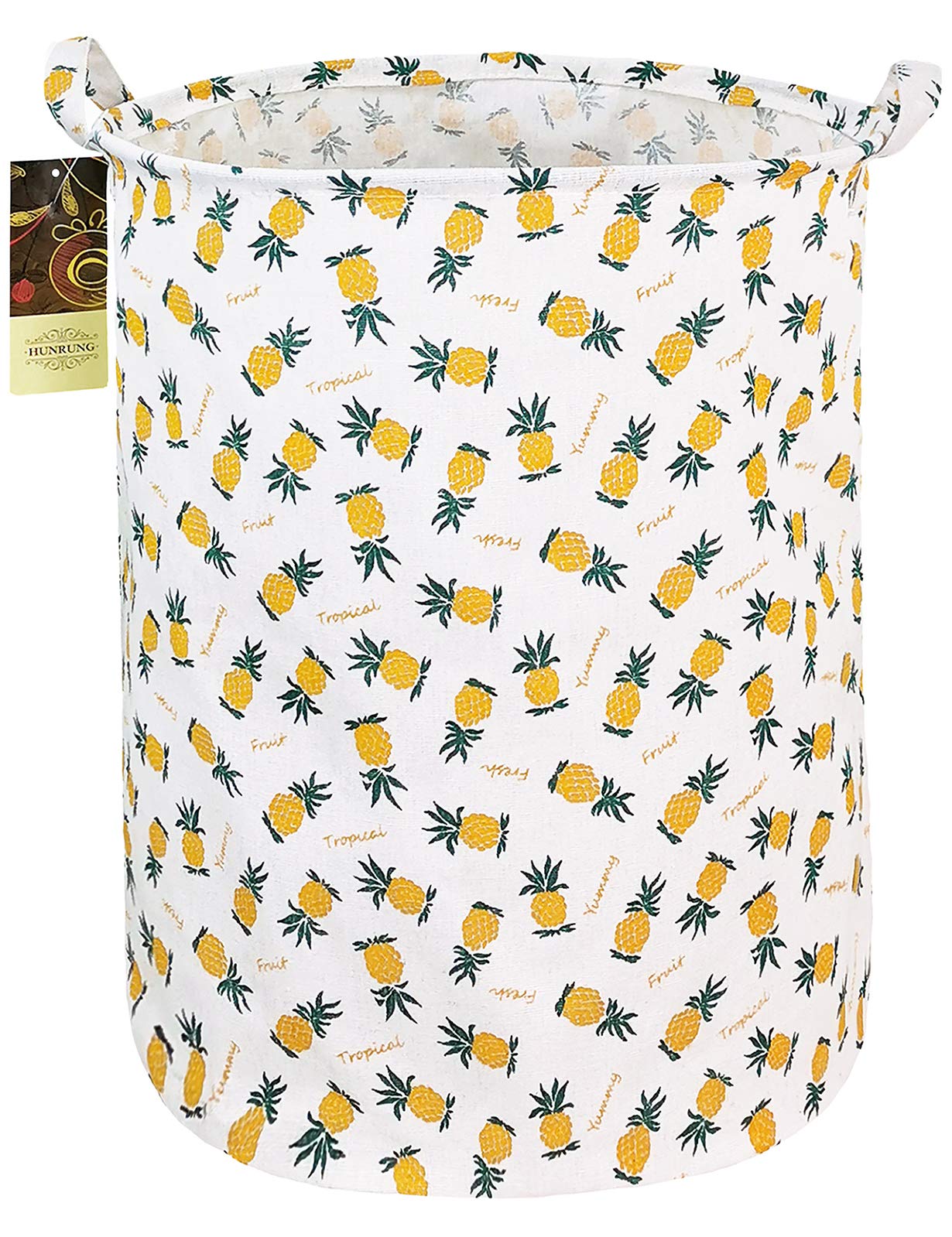 HUNRUNG Laundry Hamper,Large Canvas Fabric Lightweight Storage Basket Toy Organizer Dirty Clothes Collapsible Waterproof for College Dorms, Children Bedroom,Bathroom (Pineapple)