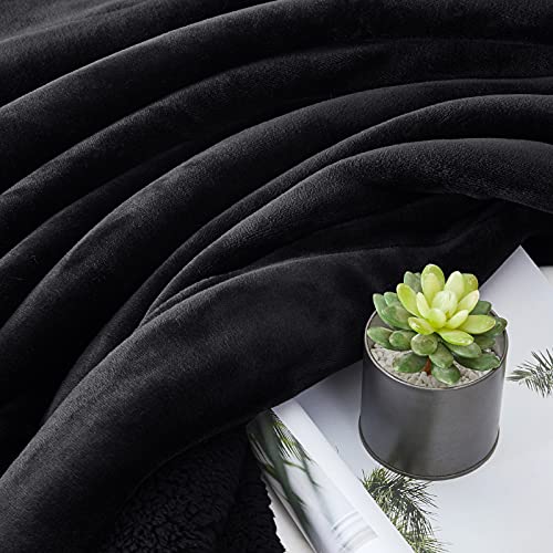 Walensee Sherpa Fleece Blanket (Twin Size 60βx80β Black) Plush Throw Fuzzy Super Soft Reversible Microfiber Flannel Blankets for Couch, Bed, Sofa Ultra Luxurious Warm and Cozy for All Seasons