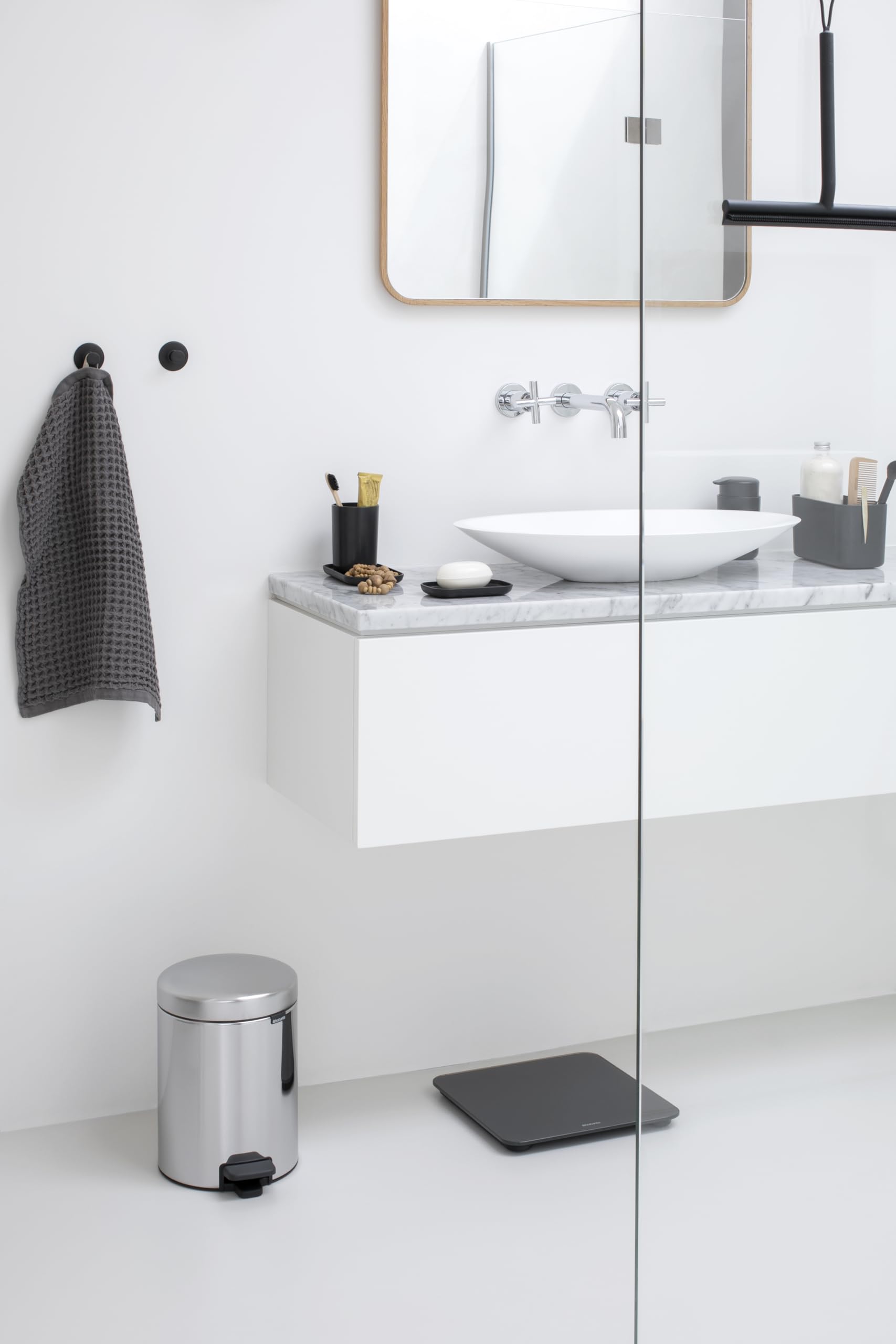Brabantia New Icon Step Trash Can (1.3 Gal/Brilliant Steel) Soft Closing Kitchen Garbage/Recycling Can with Removable Bucket