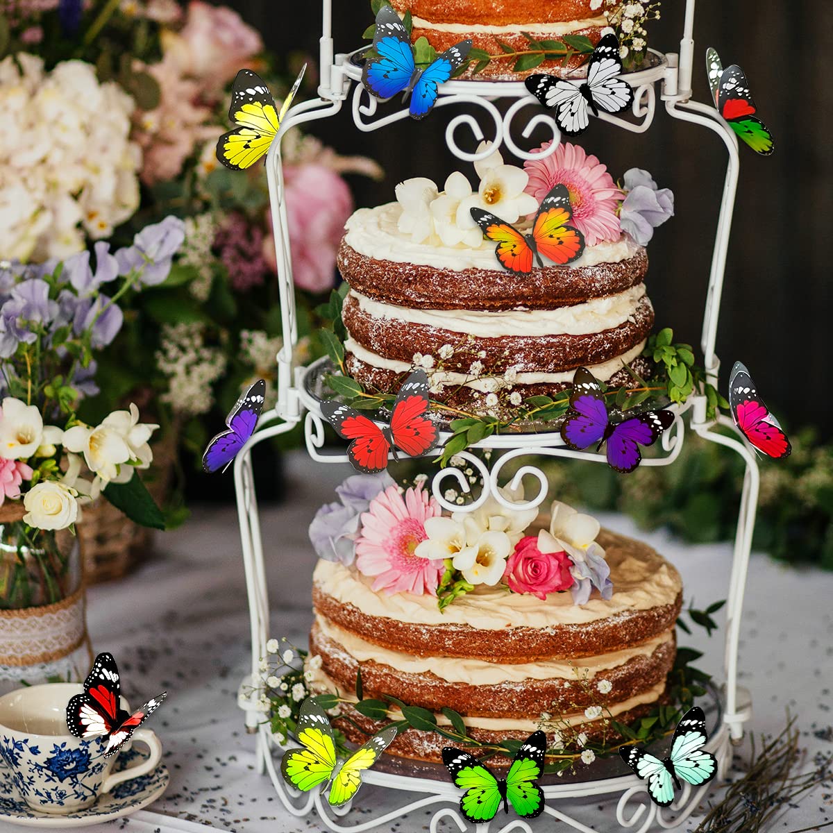 80pcs Butterfly Wall Decor - Plastic Butterflies Wings Foldable Removable Waterproof Reusable Mural Wall Stickers for Home Room Bedroom Nursery Party Wedding Christmas Decorations