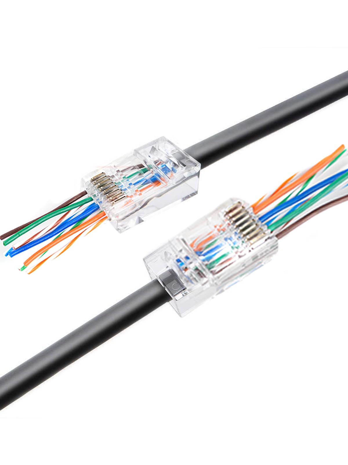 CableCreation RJ45 Pass Through Connectors, 50-Pack Cat6/Cat5e Gold Plated Modular Plug Unshielded Crimp Connector for Solid or Stranded UTP Ethernet Cable