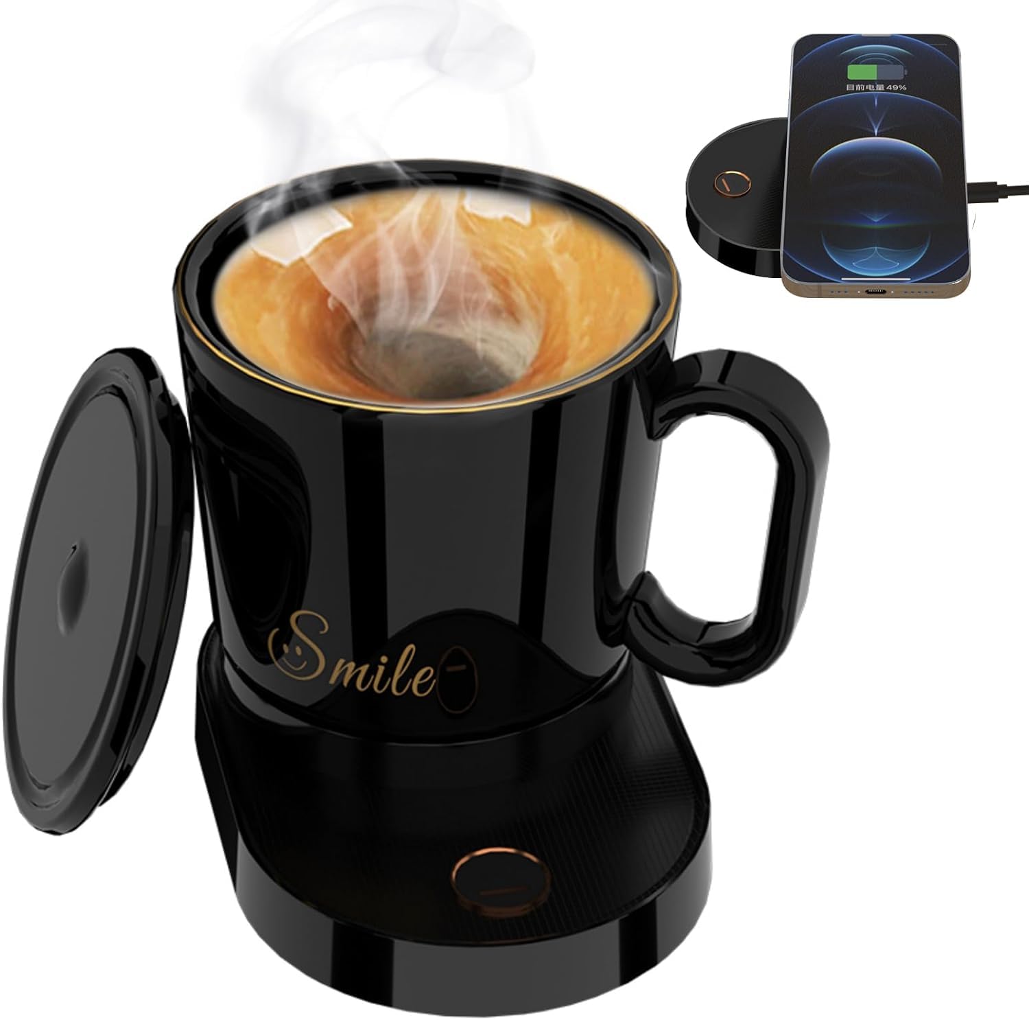 Self Stirring Coffee Mug, Automatic Self Mixing Coffee Warmer Mug, Keeps Up to 131°F/55°C ，with Wireless Smart Charging, 12oz Auto Ceramics Mixer Cup for Coffee Milk