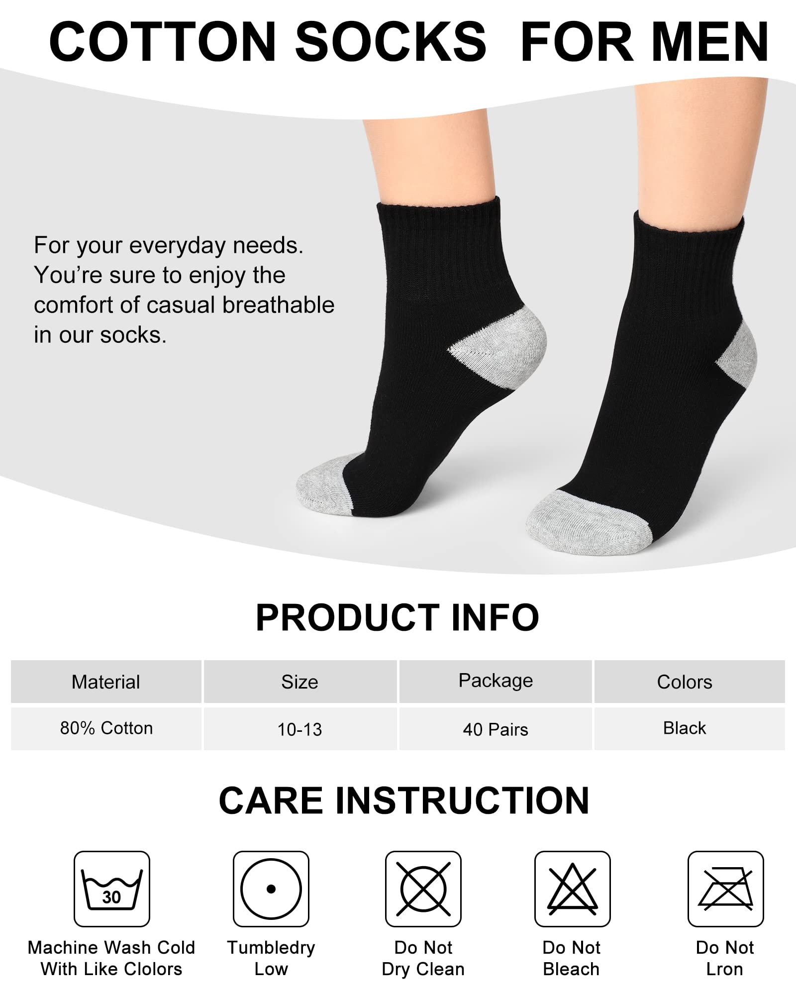 40 Pairs of Cotton Moisture Wicking Crew Socks for Men And Women, Bulk Cushion Low Cut Ankle Socks(Gray)