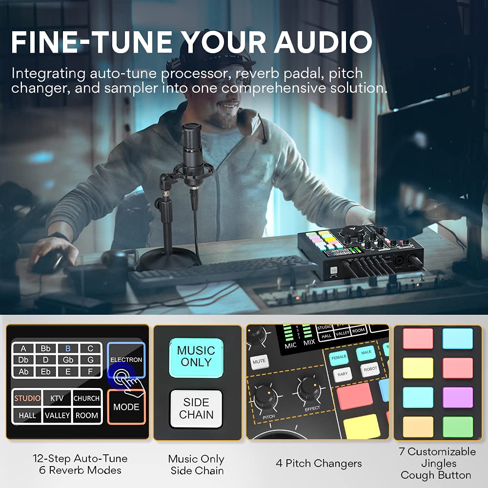 Audio Interface with Dynamic Microphone, Maonocaster Portable ALL-IN-ONE Podcast Production Studio for Guitar, Live Streaming, PC, Recording, and Gaming