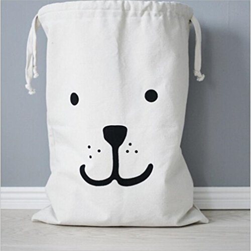 Cuteboom Canvas Laundry bag Household Drawstring Organizers Space Saver Container Storage Sorting Bags (Smiling Dog)