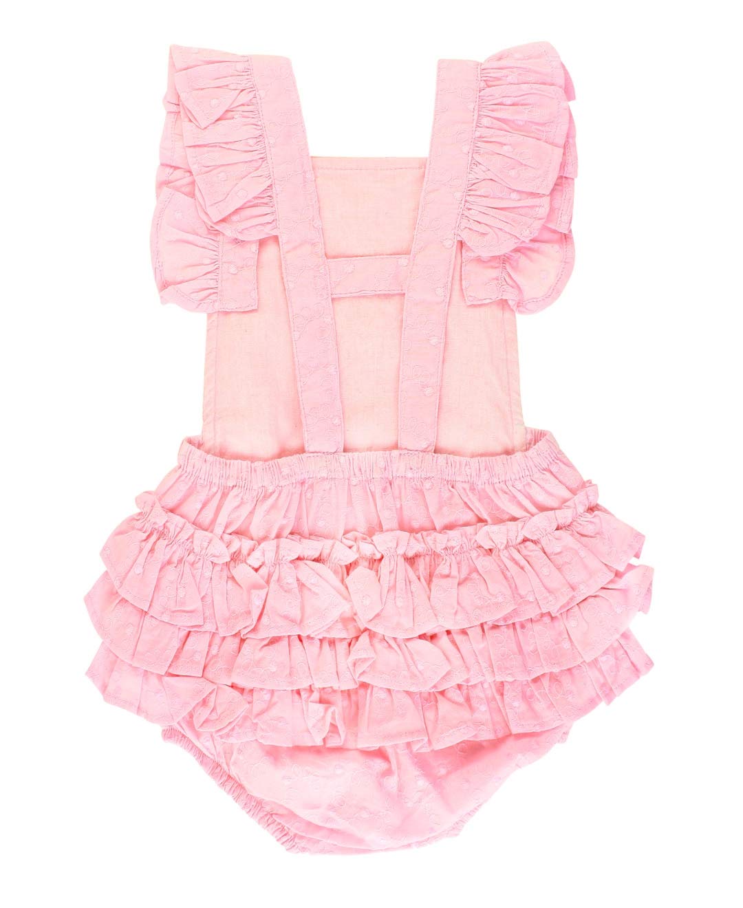 Pink Swiss Dot Flutter Overall Romper - 6-12m