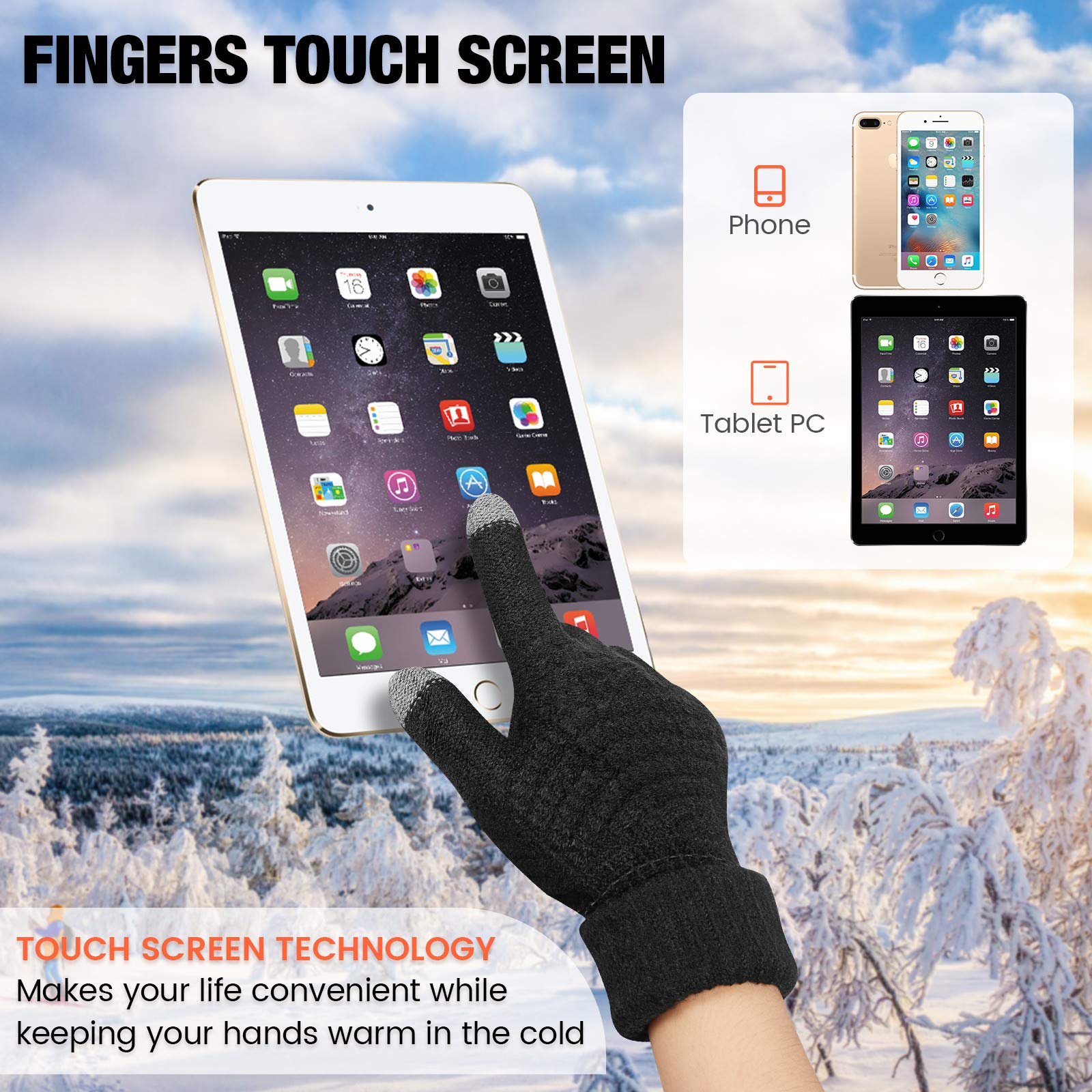 4 Pairs Women's Winter Touch Screen Gloves Warm Fleece Lined Knit Gloves Elastic Cuff Winter Texting Gloves (Black, Gray, Pink, Beige)