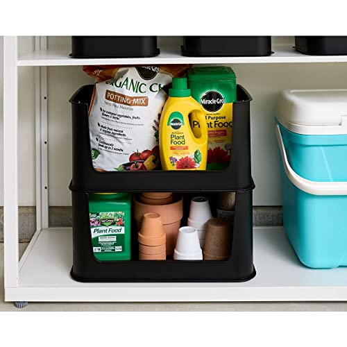 iDesign Recycled Plastic Large Open Front Handles, Set of 2 β Stackable Bins for Garage Organization and Storage, 11.9β x 16.9β x 8β, Matte Black