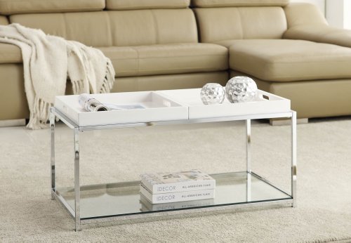Convenience Concepts Palm Beach Coffee Table with Shelf and Removable Trays, White