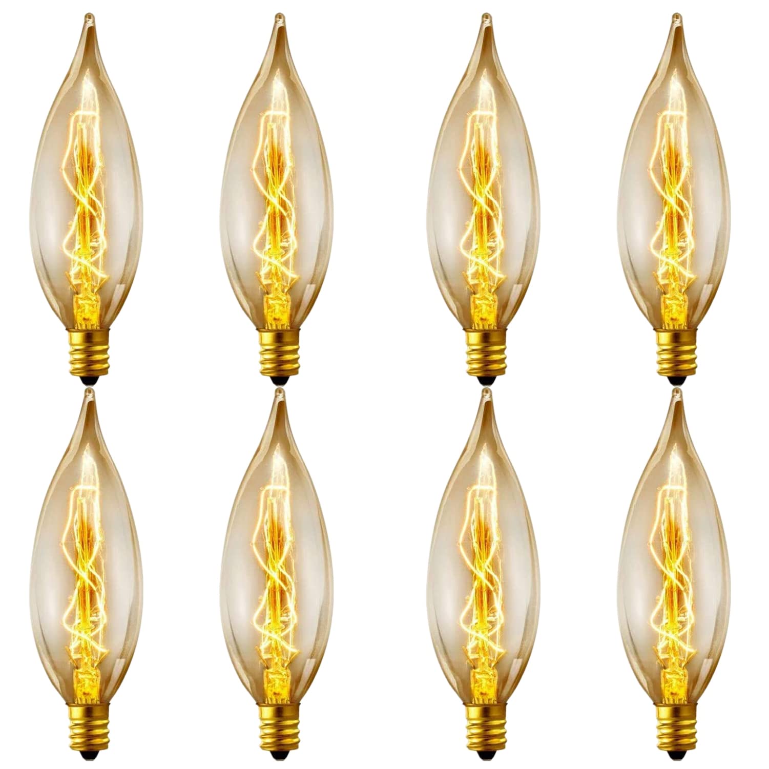 8-Pack Edison Vintage Incandescent Chandelier 40w, 280 Lumen Bent Flame Tip Bulb with Candelabra Base (E12) Home Light Fixtures Decorative, Dimmable, 8 Count (Pack of 1)