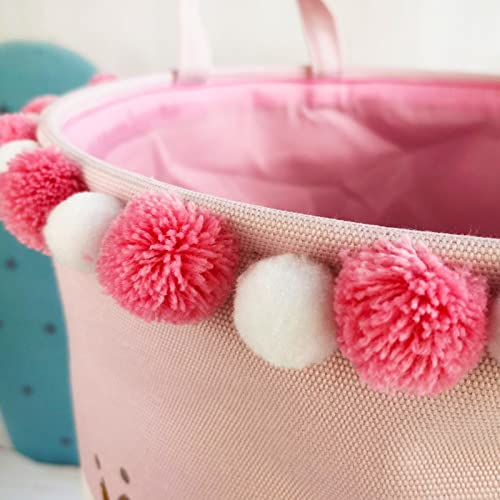 Cute Babys Laundry Basket - Kids Laundry Hamper for Girls, (Cat) Collapsible Thicken Durable Toys Organizer Storage Round Baskets and Nursery Bedroom Decor (Pink)