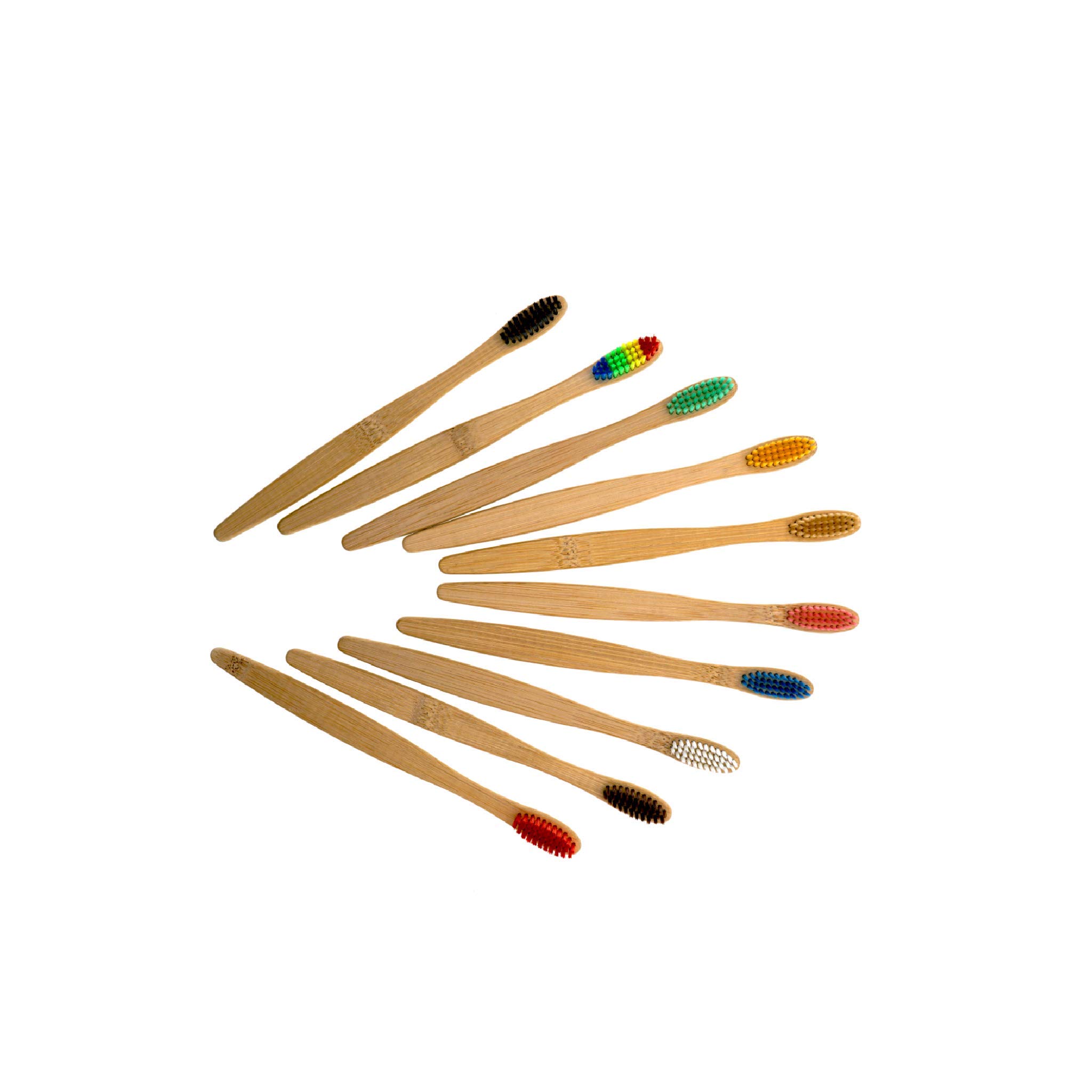 TXV Mart Eco-Friendly Natural Bamboo Toothbrush BPA Free Biodegradable Handle Mixed Color (Pack of 10 Individual Boxes)