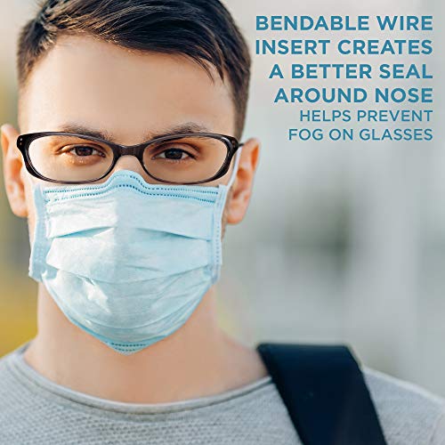 WAVE Essentials Blue Disposable Face Masks | Indoor/Outdoor Protective Nose & Mouth Coverings with 3-Layer Safety Shield, Elastic Ear Loops & Comfortable Universal Design for Adults & Kids | Bulk Pack of 50