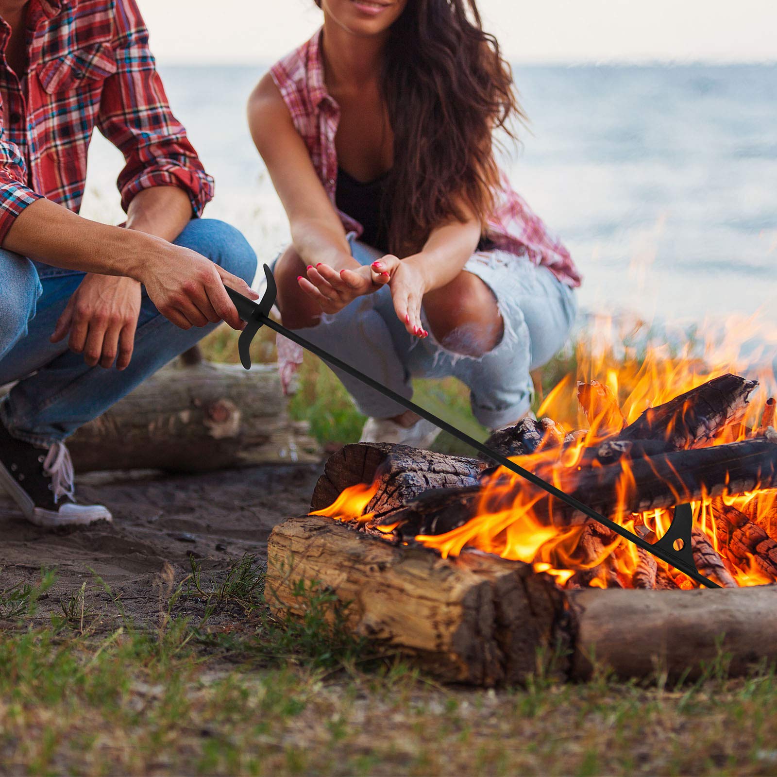 40-Inch Fire Pit Campfire Poker Stick for Fireplace, Camping, Wood Stove, Outdoor and Indoor Use, Black Solid Steel